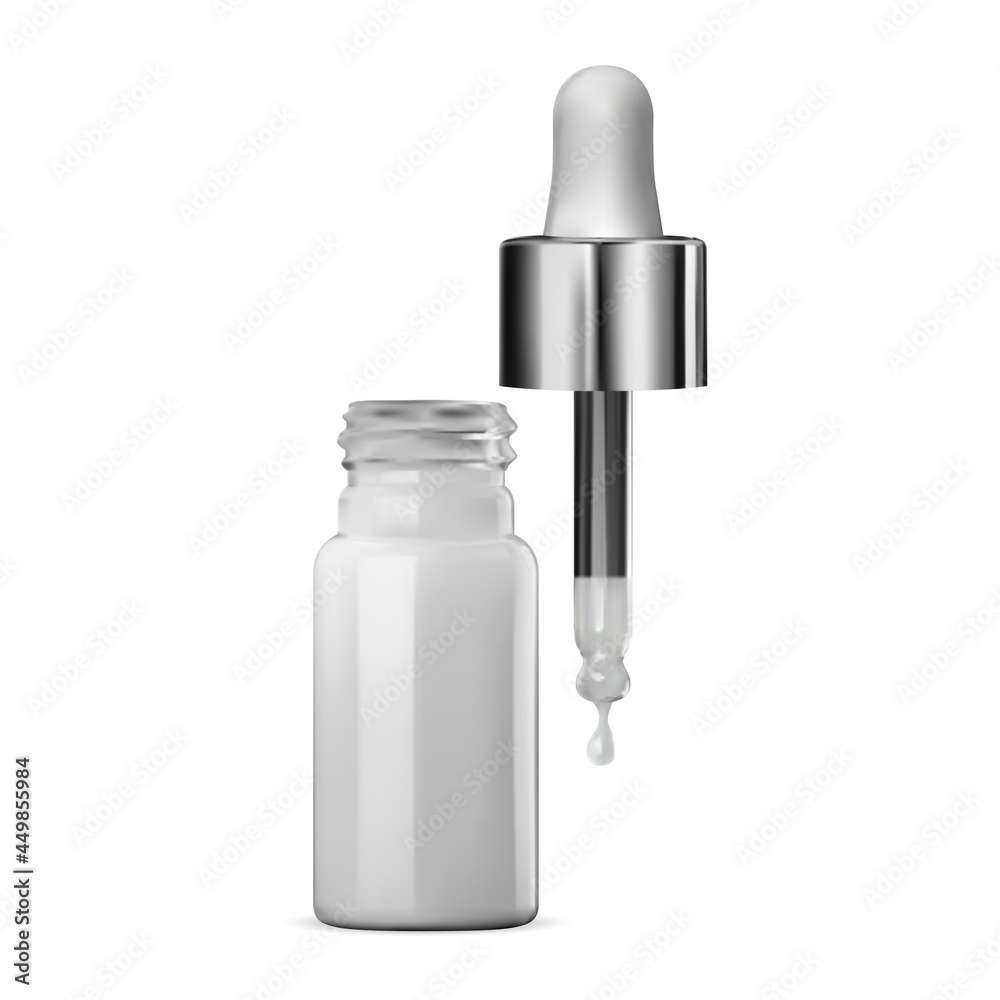 Glass dropper bottle, isolated serum container mockup. Realistic ...