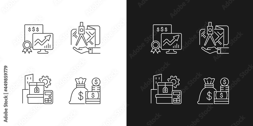 Assets management linear icons set for dark and light mode. Cash and ...