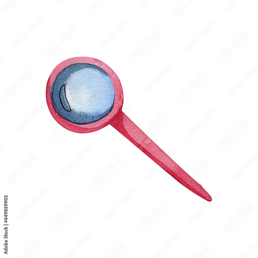 watercolor magnifying glass isolated on white background. Single object ...