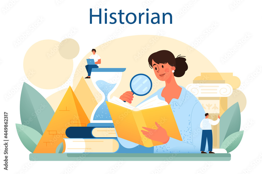 Historian concept. History science, paleontology, archeology. Knowledge ...
