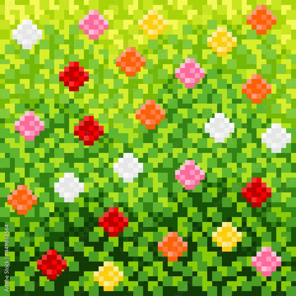 Grass texture pixel art. Vector picture. Bush texture pixel art. Rose ...