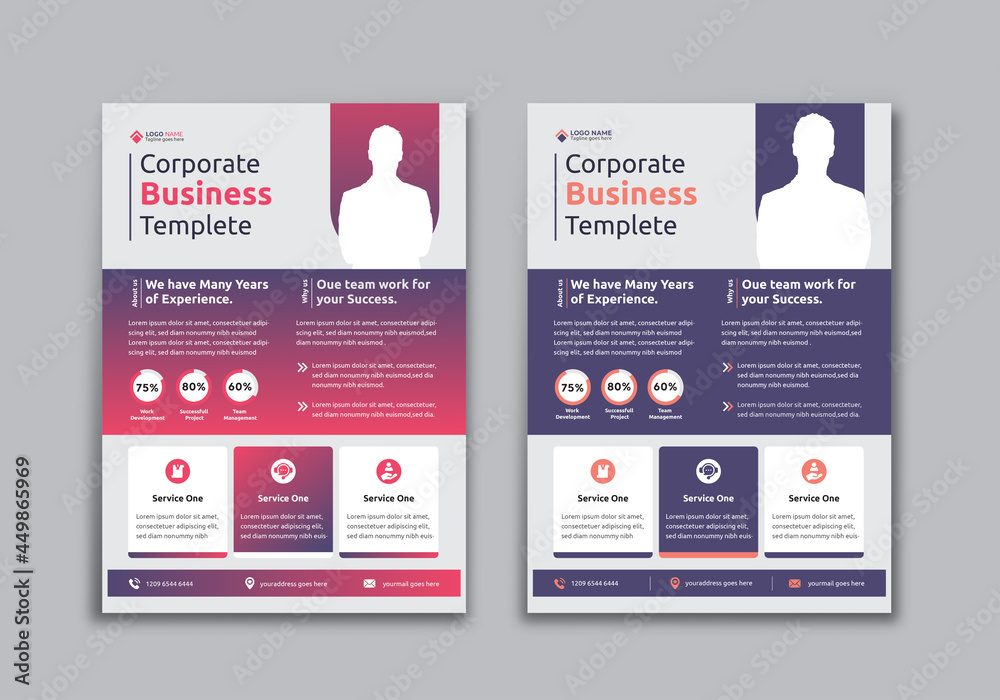 Corporate business flyer template design set with red, yellow, blue and ...