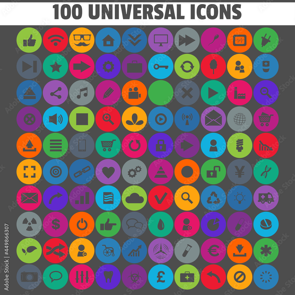 100 Universal Icons. Simplus series. Each icon is a single object ...