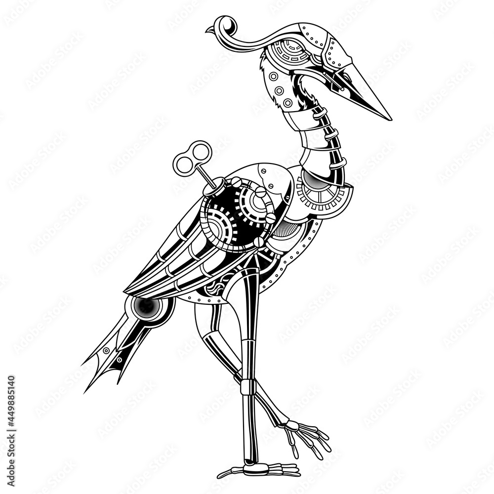 Flamingo Steampunk Illustration Lineal Style Stock Vector | Adobe Stock