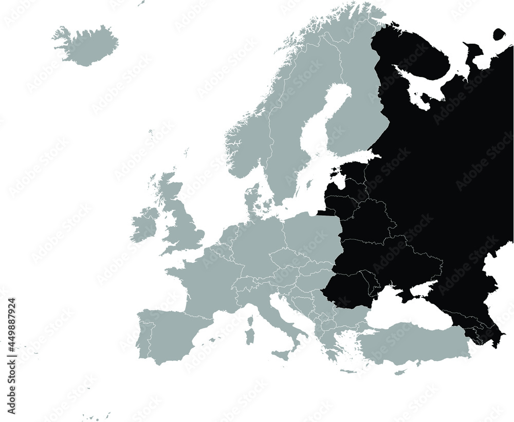 Black Map of East Europe countries on Gray map of Europe Stock Vector ...