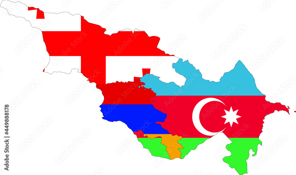 Map of Caucasus countries with national flag Stock Vector | Adobe Stock