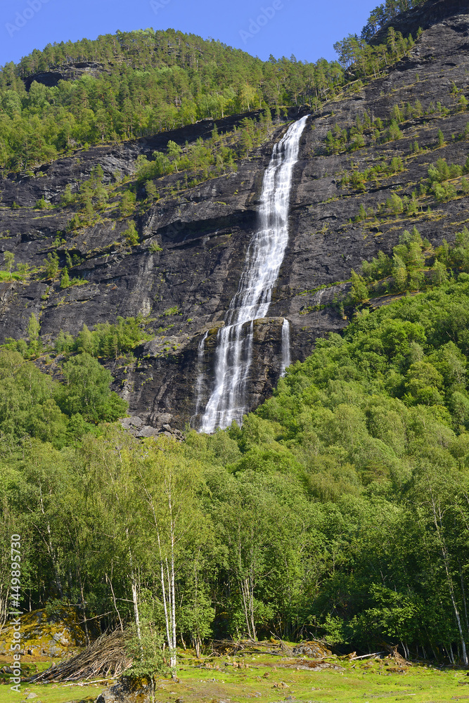 Asafossen - Large Waterfall across Vassbakken by Skjolden. Asafossen ...