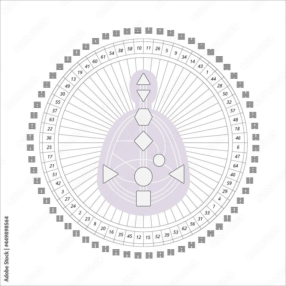 Vetor de Mandala human design with bodygraph, hexagrams i ching, gates ...