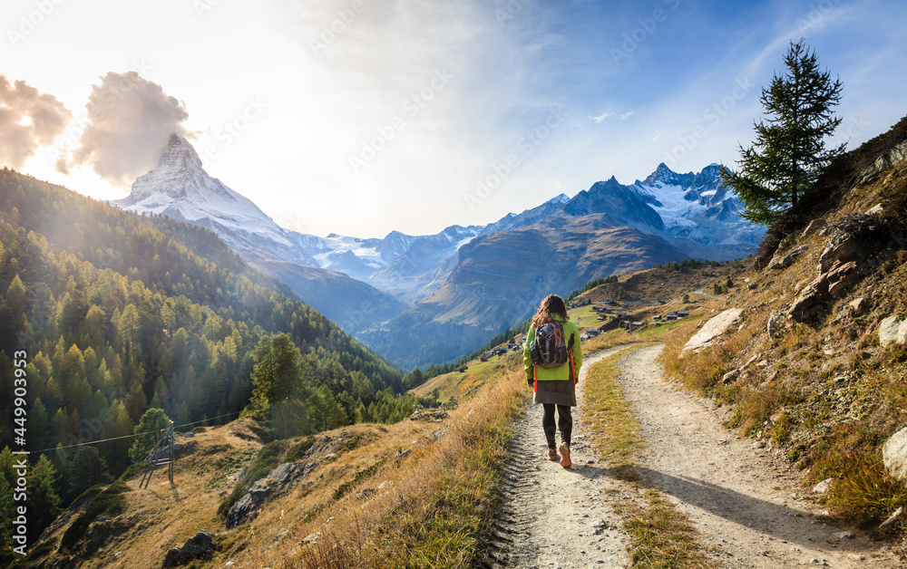 Hiking in Swiss Alps Stock Photo | Adobe Stock