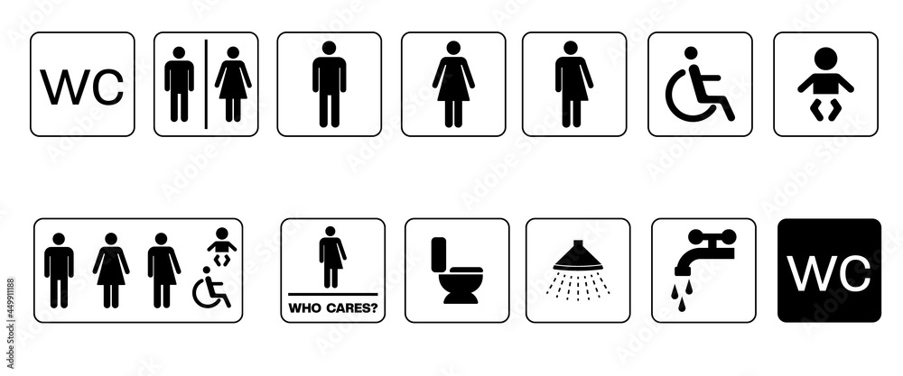 Washroom symbols collection. All gender washroom sign. Vector ...