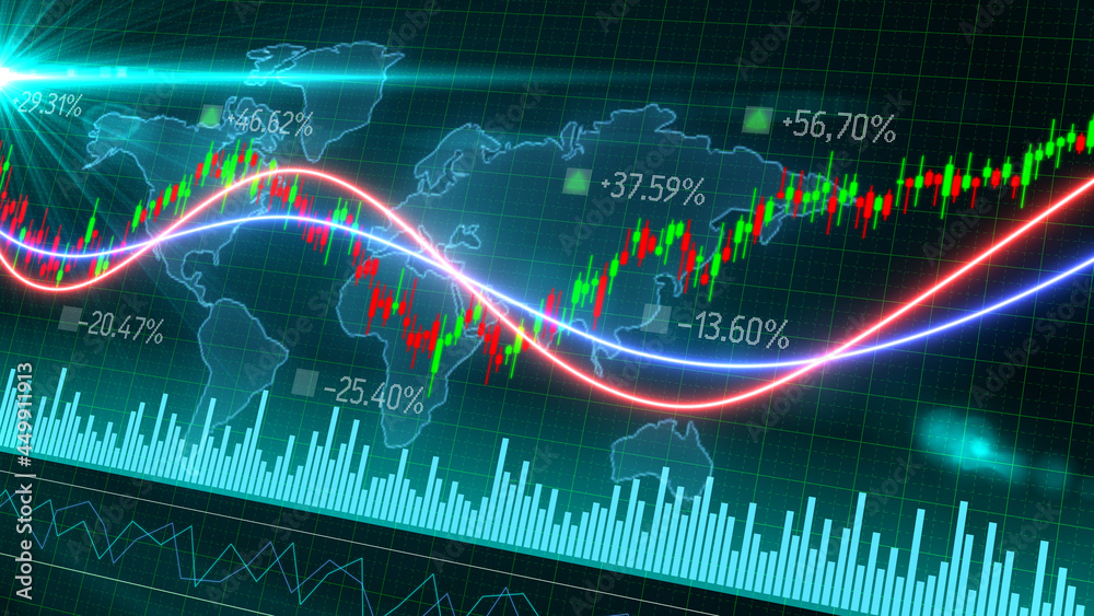 3D Motion of red green candlestick graph chart of stock market trading ...