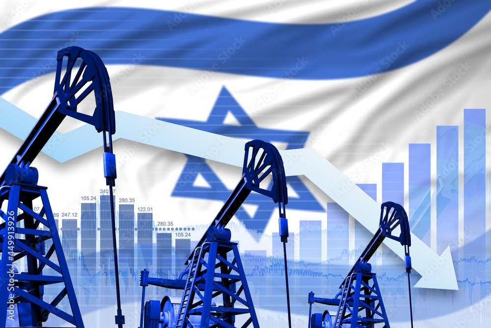 lowering down chart on Israel flag background - industrial illustration ...