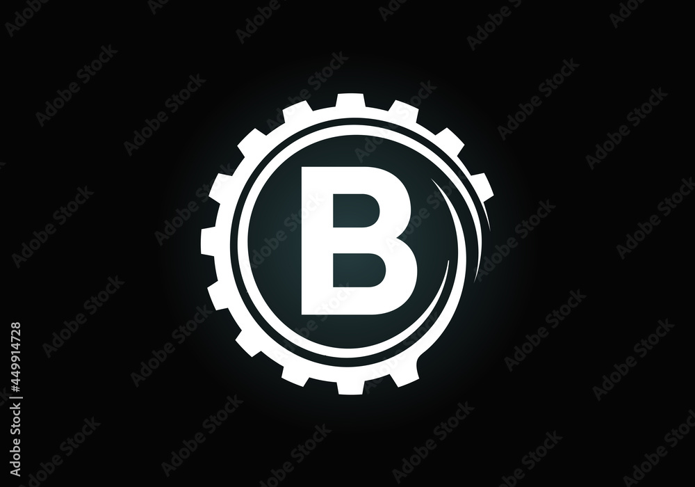 Initial B monogram alphabet in a gear spiral. Gear engineer logo design ...