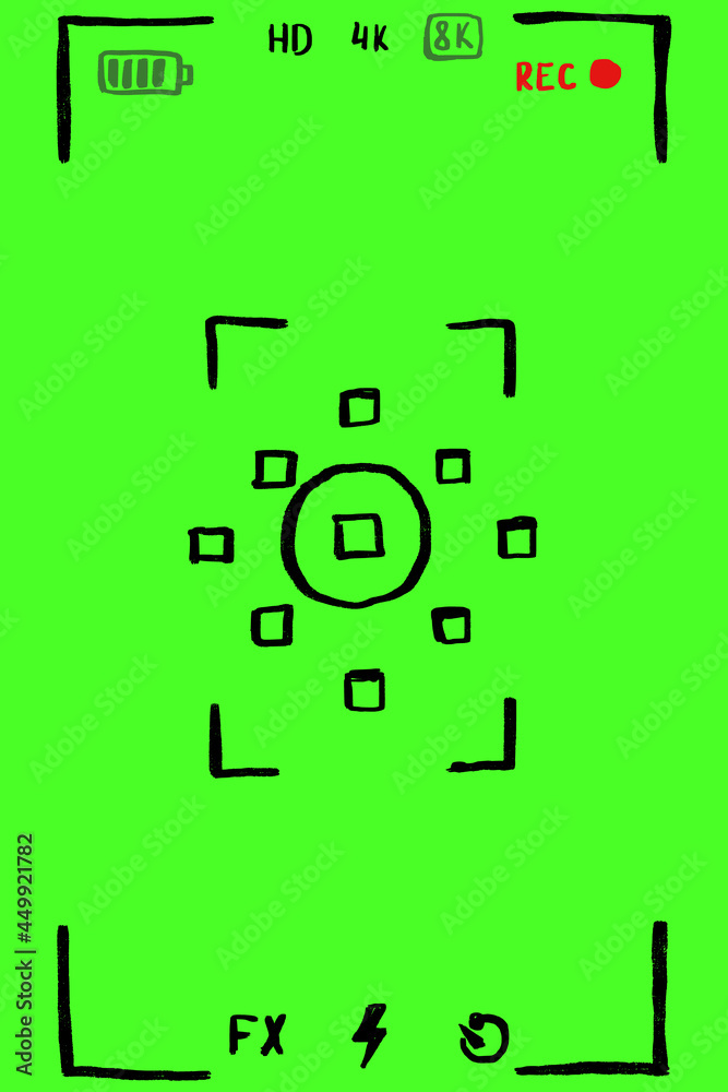 Camera Frame viewfinder screen doodle mockup. Simple hand drawn video ...