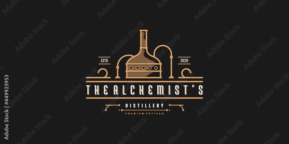 Distillery logo design with cool line art shape Premium vektor Stock ...