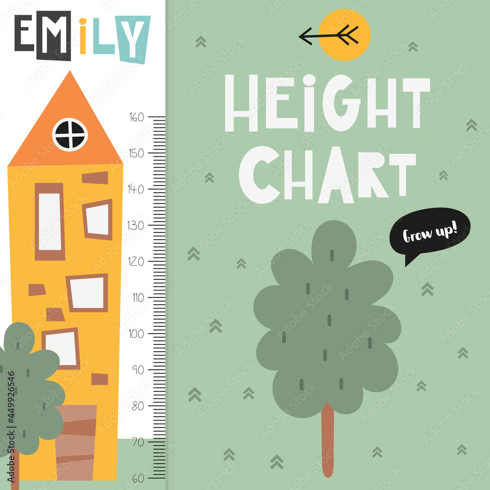 Kids height chart with cute sweet home. Heights for school ...