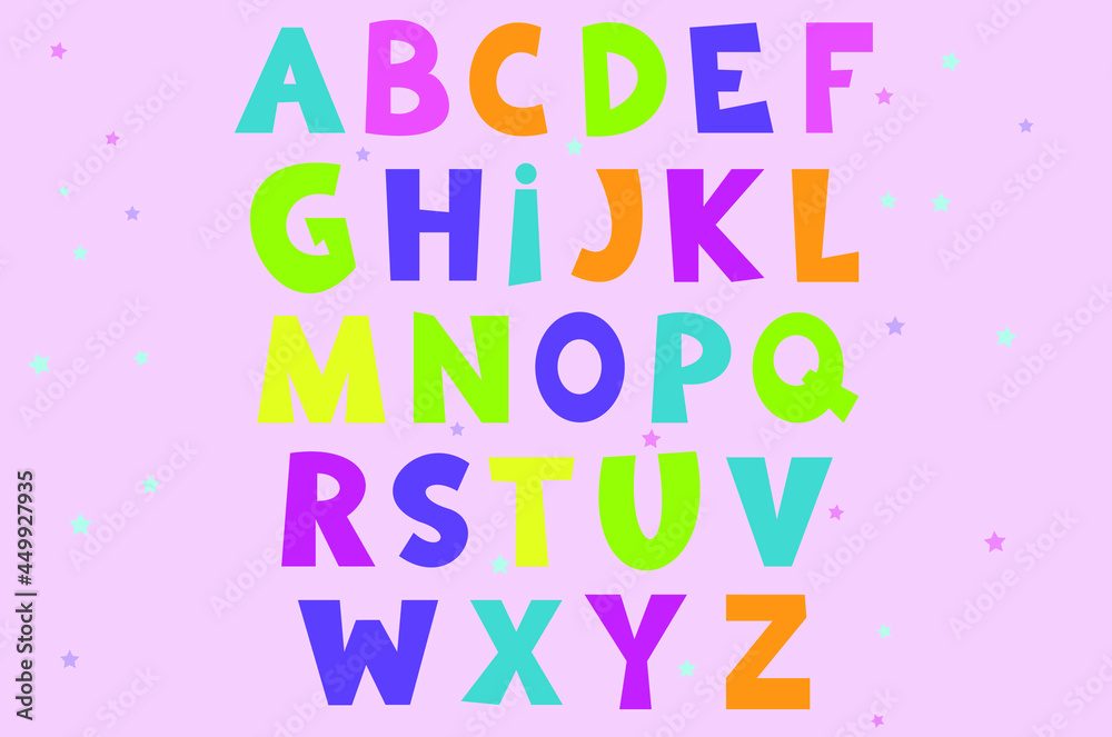 Abecedário colorido em vetor . Alfabeto infantil divertido. Stock ...