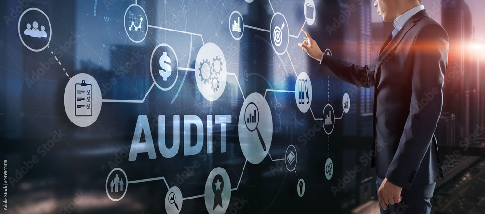 Audit. Checking the financial statements of the company. Businessman ...