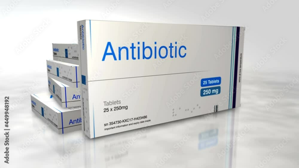 Antibiotic in box. Medical drug and infection therapy tablets pack ...