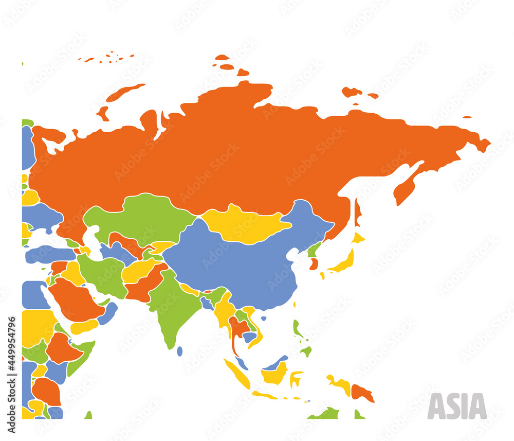 Simplified schematic map of Asia. Blank isolated continent political ...