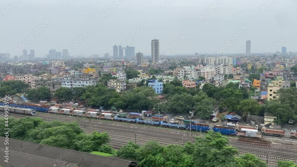 Aerial bird view footage of railway yards of kolkata, India. Full ...