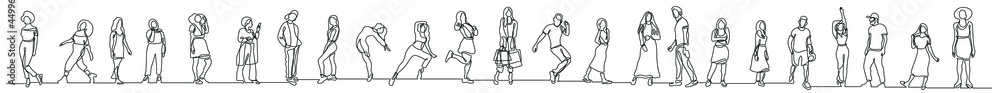 continuous line drawing of group of various regular diverse people ...