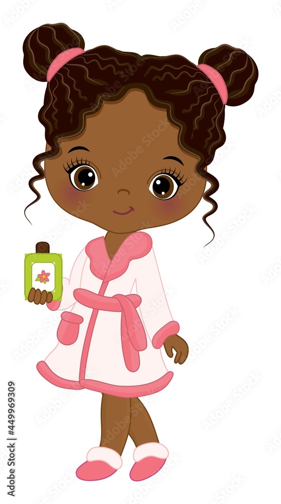 Vector Little African American Wearing Spa Robe After Shower. Vector ...