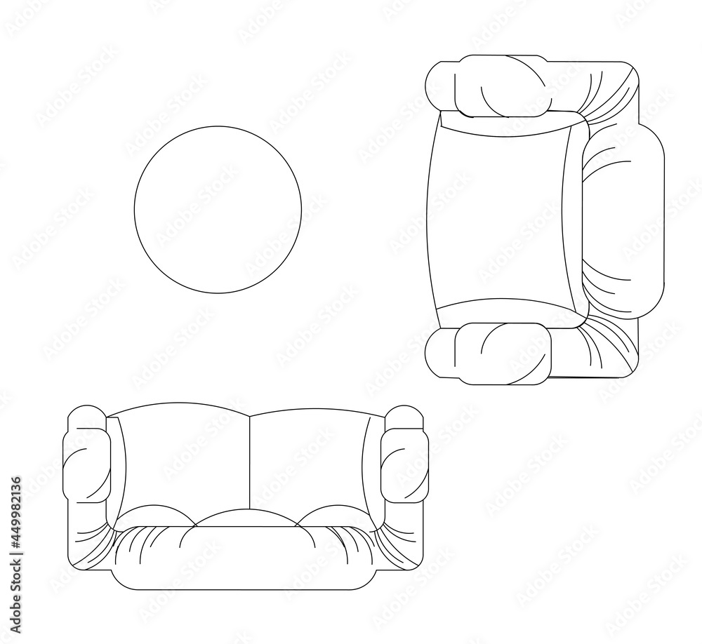 2D CAD plan drawing various sizes and designs of sofa set complete with ...