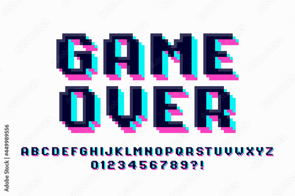 Pixel retro arcade game style font design, game over, 3d alphabet ... Pixel retro arcade game style font design, game over, 3d alphabet ...