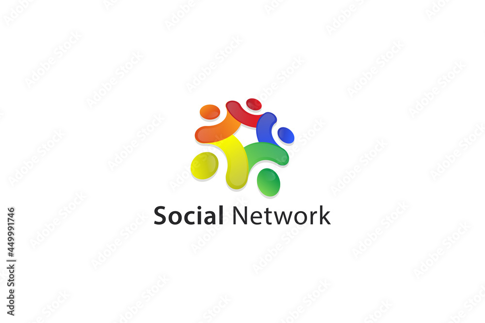 Colorful social group or network 3d technological healthy communication ...