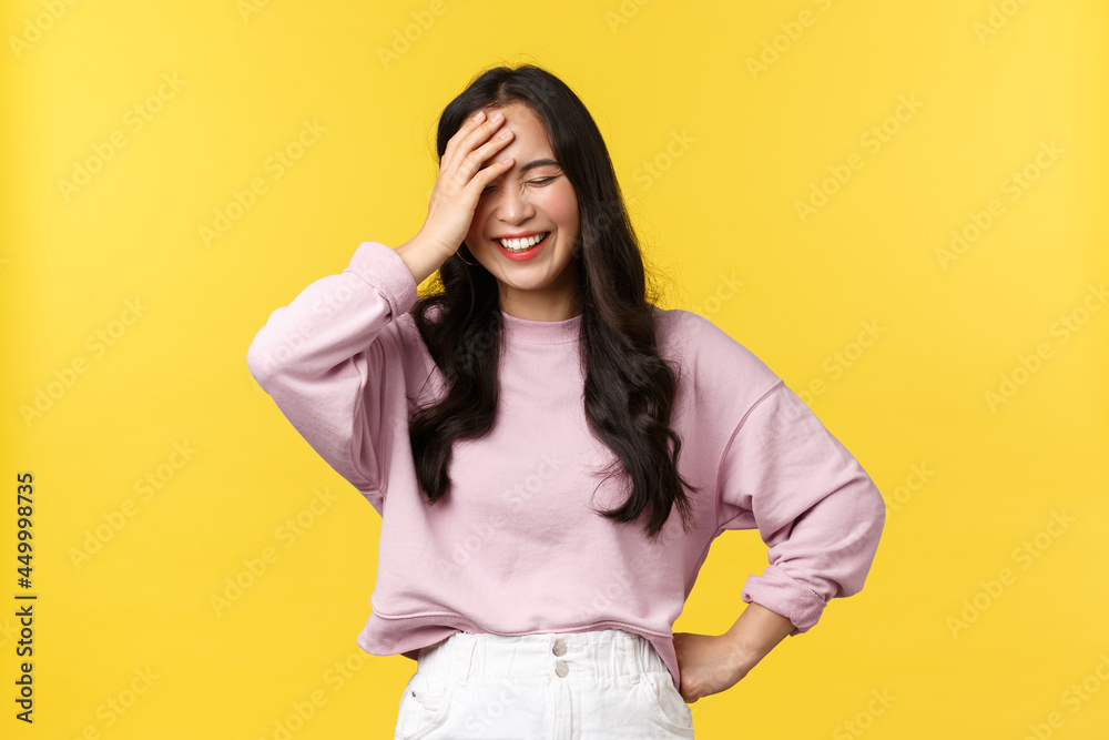 People emotions, lifestyle and fashion concept. Carefree happy asian ...