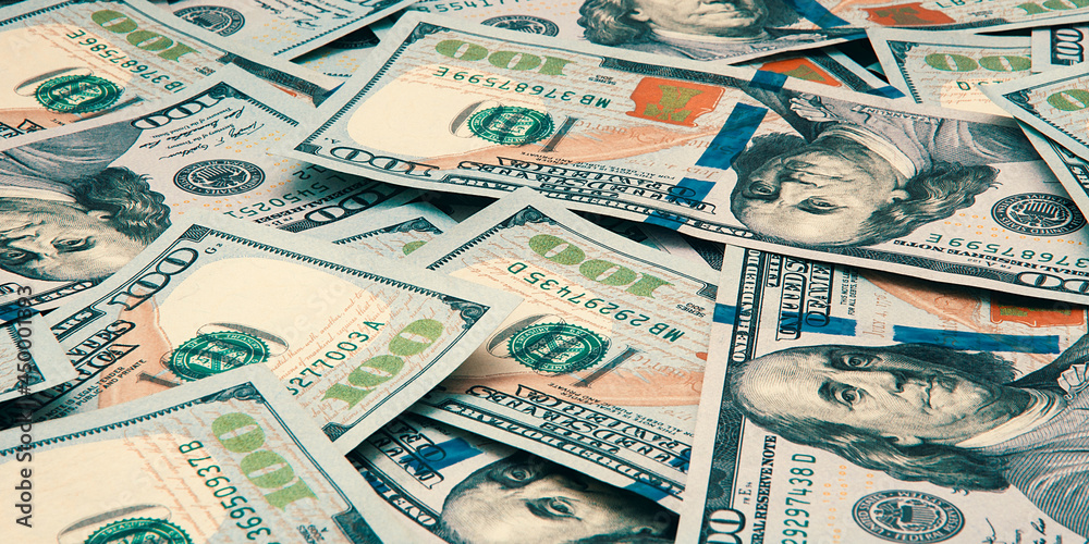 Cash hundred dollar bills, dollar background image. Scattered dollars ...