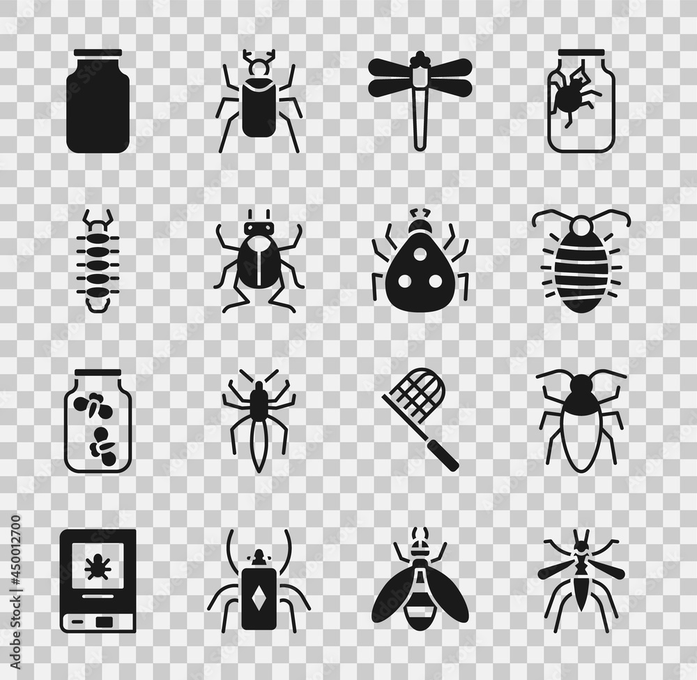 Set Mosquito, Cockroach, Larva insect, Dragonfly, Beetle bug, Centipede ...