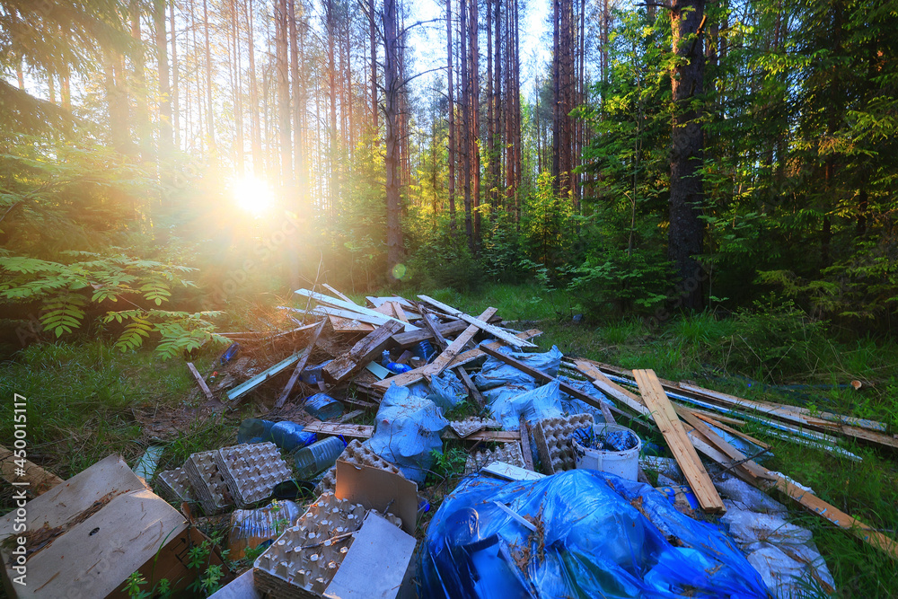 forest garbage dump ecology concept, pollution nature protection of ...