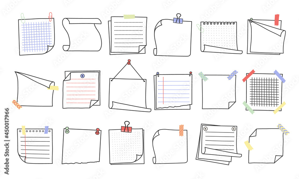 Doodle hand drawn memo notes and reminders vector illustration set ...