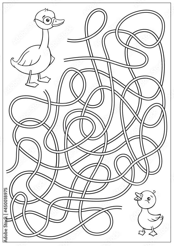 Kids maze game with cute mom duck and duckling. Children worksheet and ...