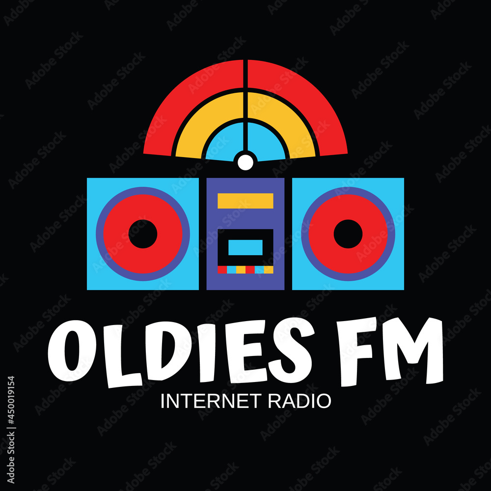 Radio show logo. Colorful flat logo of a tape recorder radio with ...