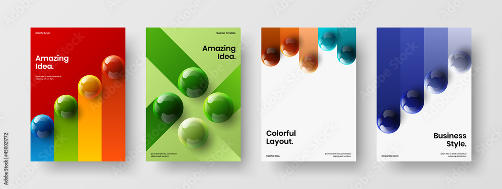 Clean booklet A4 design vector illustration collection. Simple 3D balls ...
