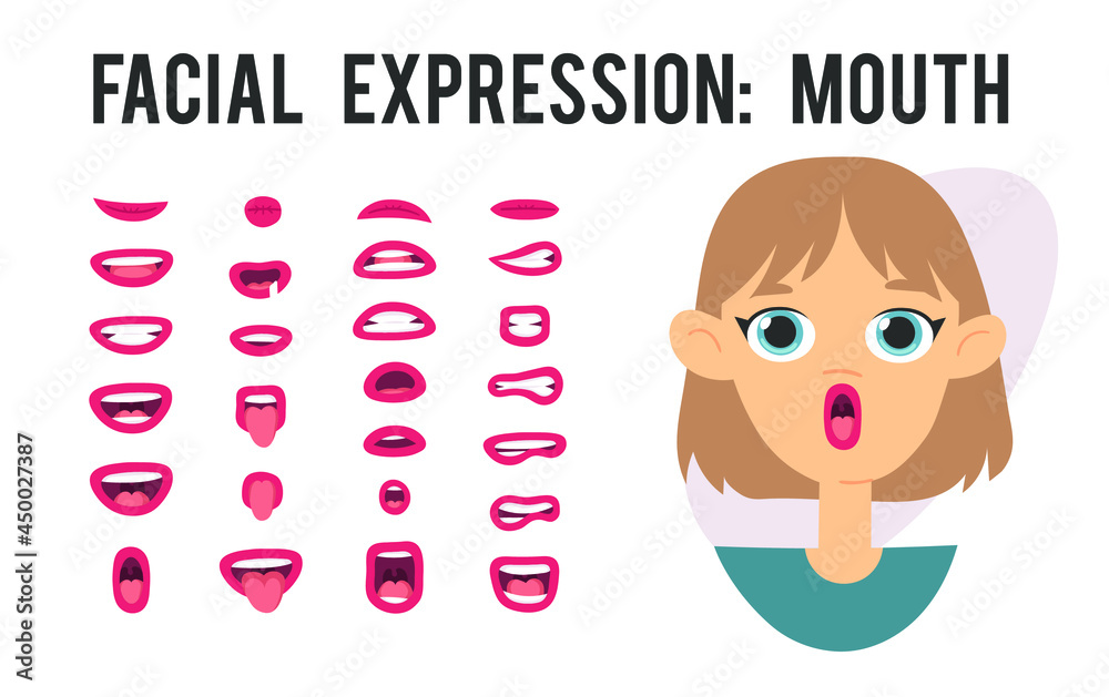 Caucasian Women lips for animation with Alphabet pronunciation. Cartoon ...