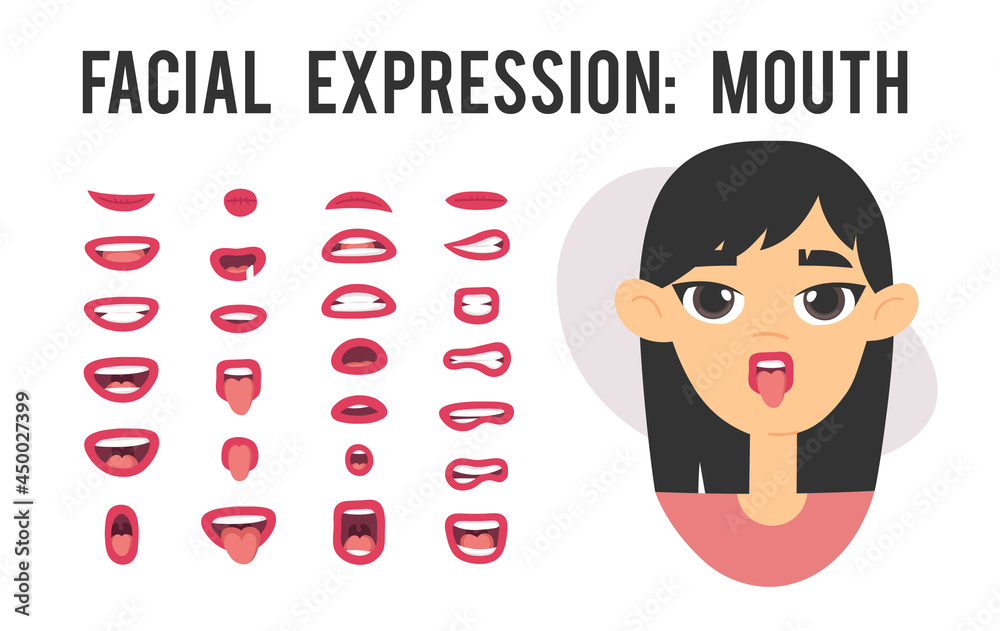 Set of emotional women lips. Cartoon style illustration female mouth ...