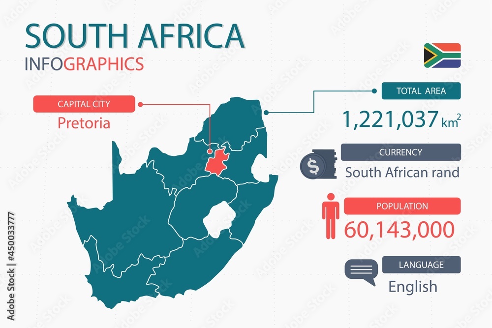 South Africa map infographic elements with separate of heading is total ...