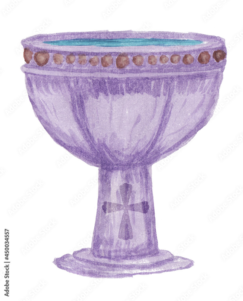 Watercolor illustration of baptismal font for babies isolated on white ...