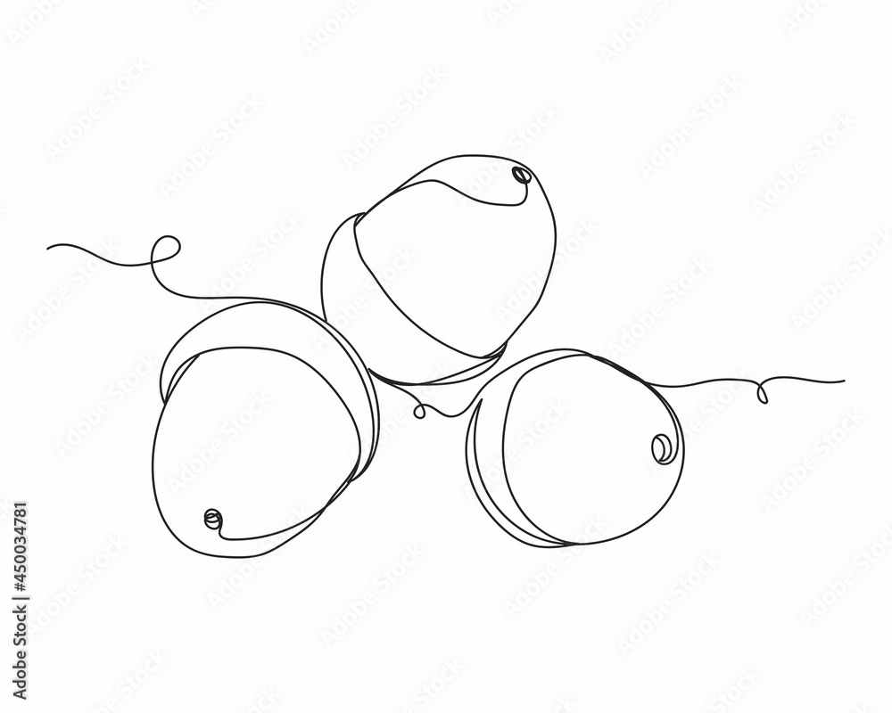 Continuous one line drawing of acorn in silhouette on a white ...
