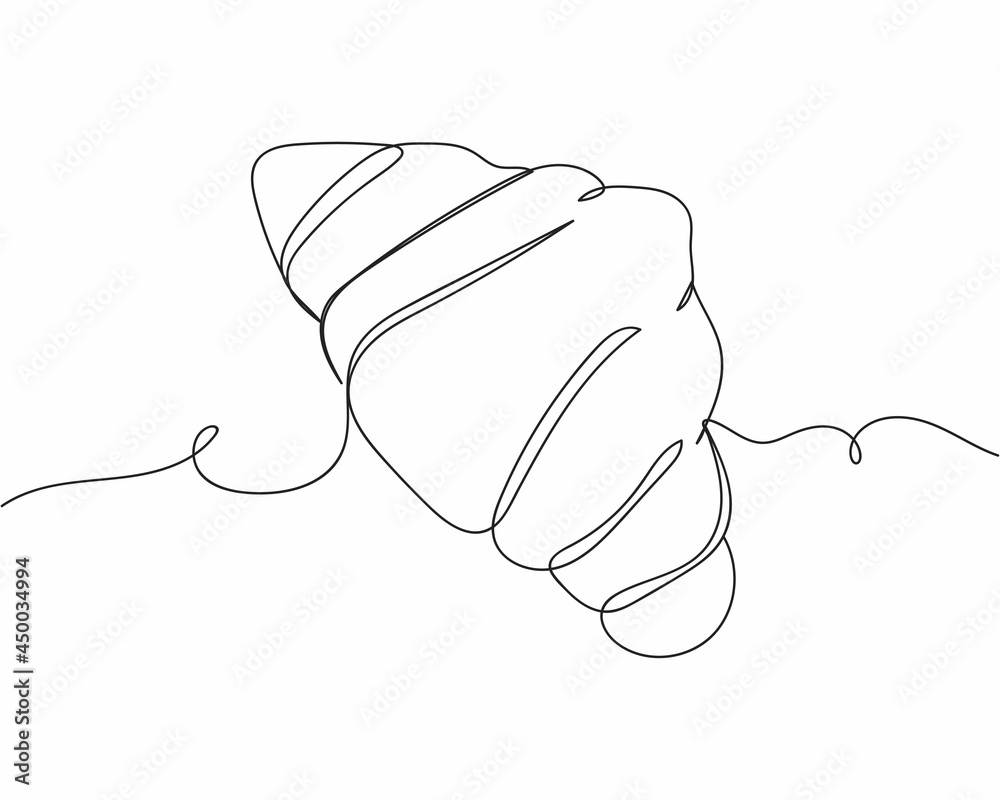 Continuous one line drawing of croissant in silhouette on a white ...