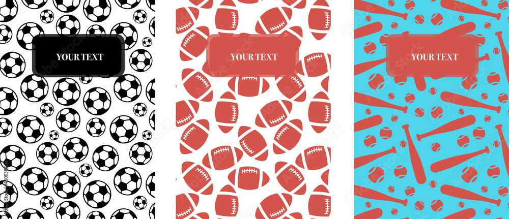 Set of abstract modern cover design with soccer, rugby and baseball ...