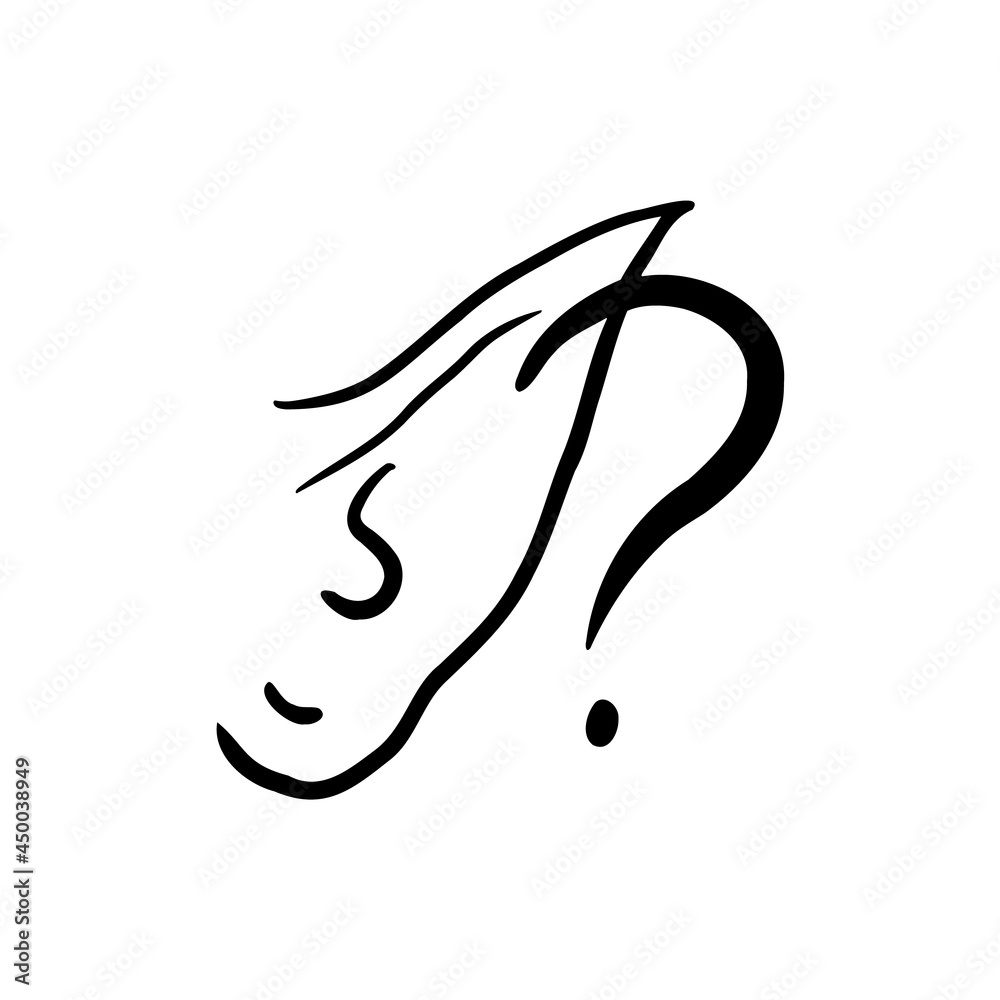 Question mark drawing, ear, earring vector illustration hand drawn ...