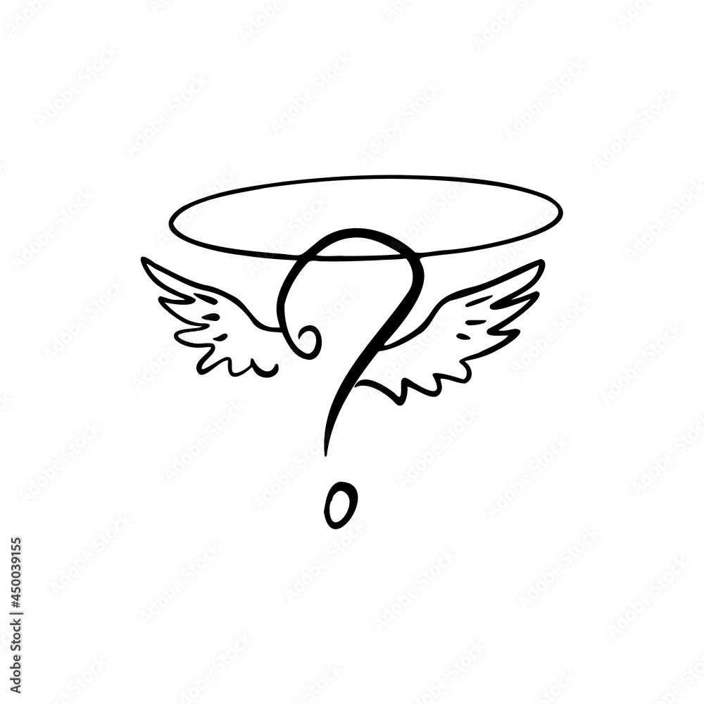 Question mark drawing, wings, halo vector illustration hand drawn Stock ...