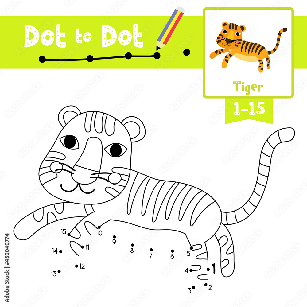 Dot to dot educational game and Coloring book Jumping Tiger animal ...