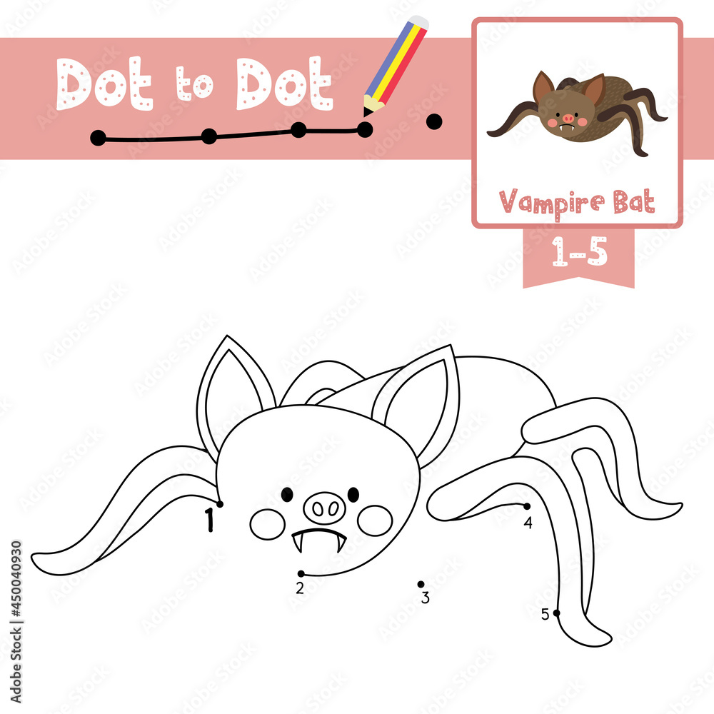 Dot to dot educational game and Coloring book Vampire Bat animal ...