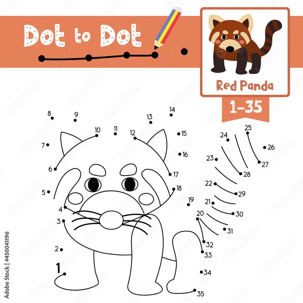 Dot to dot educational game and Coloring book Red Panda animal cartoon ...